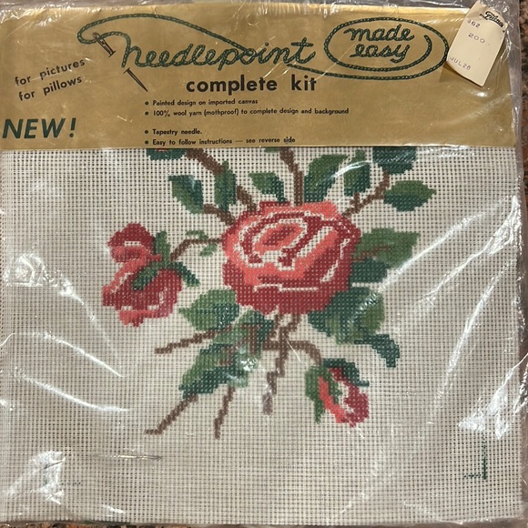 Vintage | Art | Vintage Needlepoint Made Easy Kit W Flower Rose Pattern ...